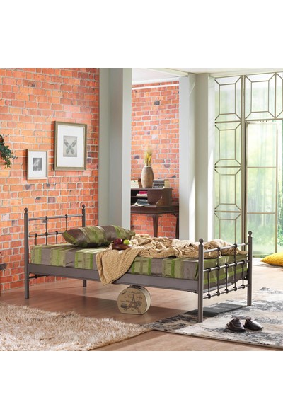 Unimet Lalas Tek Kişilik Ferforje Metal Karyola-Kahverengi 90X190 Unimet Lalas Tek Kişilik Ferforje Metal Karyola-Kahverengi 90X190