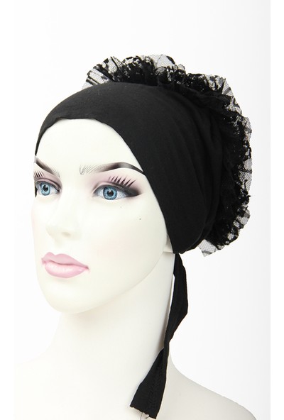 Sima Siyah Sima Fırfırlı Dikişsiz Bone