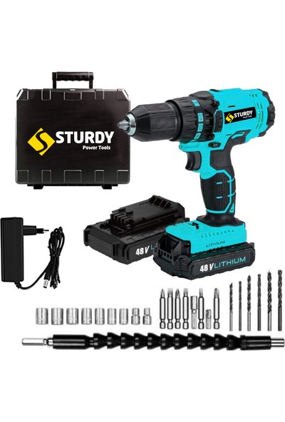 Sturdy 48V5AH Sanzumanlı Setlı Darbeli Lıon Matkap 23 Parca Setli Sturdy 48V5AH Sanzumanlı Setlı Darbeli Lıon Matkap 23 Parca Setli
