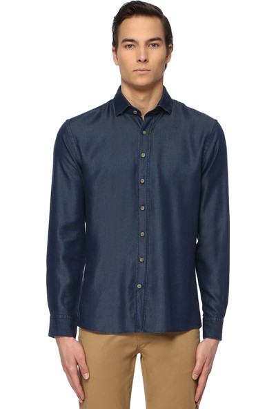 Network Erkek Slim Fit Indigo Denim Gömlek