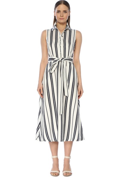 Network Kadın Çizgili Lacivert Ekru Elbise