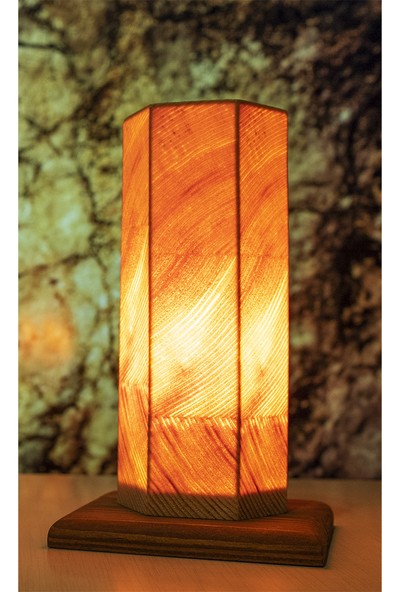 Atölye Goril Dekoratif Modern Tasarımlı Altıgen Ahşap Abajur