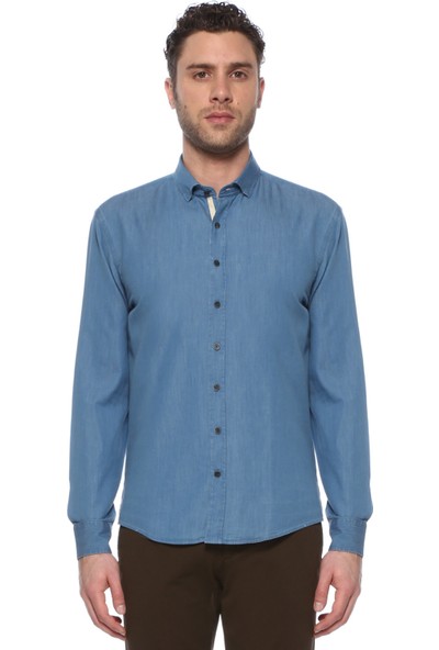 Network Erkek Slim Fit Açık Mavi Denim Gömlek