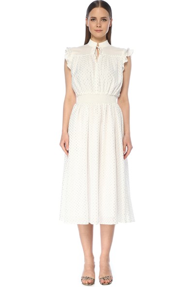 Network Kadın Midi Boy Ekru Elbise