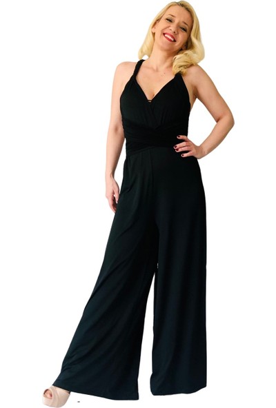 Kinzi Kadın Siyah Çok Fonksiyonlu Bağlamalı Tulum