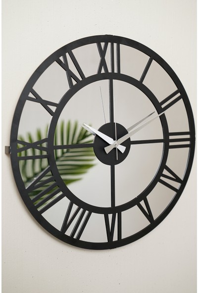 Muyika Design Roma Aynalı Metal Siyah Duvar Saati 50 x 50 cm Sessiz Mekanizmalı
