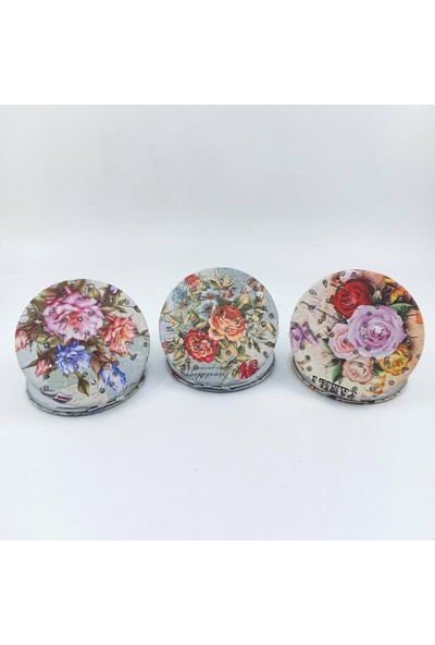 3b Trend Gül Desenli Taşlı Cep Makyaj Aynası (Yuvarlak)