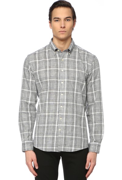 Network Erkek Düğmeli Yaka Uzun Kol Gri Gömlek
