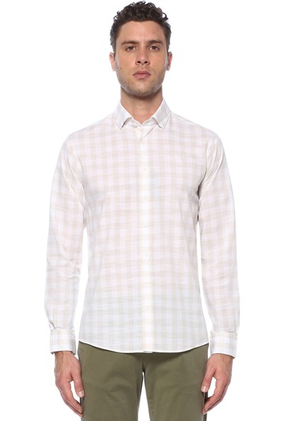 Network Erkek Kareli Bej Gömlek