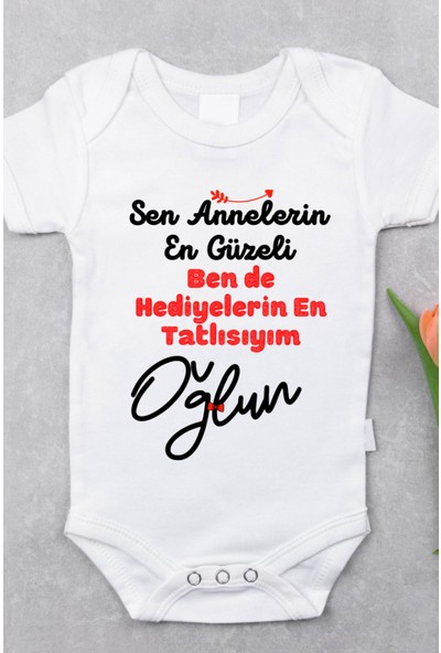 Sen Annelerin En Güzel (Oğlun) Desenli Kısa Kol Body