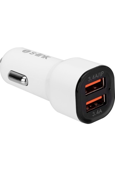 S-Link SL-EC30T Type-C Kablolu 3.4A 2 USB Beyaz Araç Şarj Cihazı