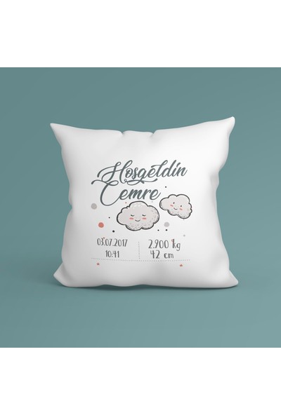 Grafilli Design Kişiye Özel Hoşgeldin Bebeğim Bulut Baskılı Yastık Grafilli Design Kişiye Özel Hoşgeldin Bebeğim Bulut Baskılı Yastık
