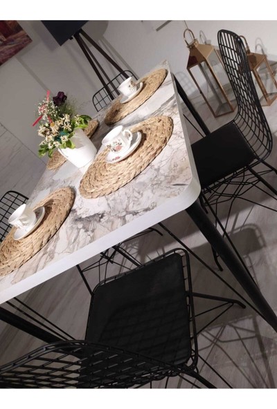 Cosargroup Masa Sandalye Takımı Beyaz Mermer DESEN110X70 Masa 4sandalye Seti