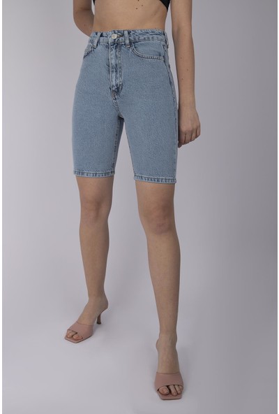 Herton Yüksek Bel Skinny Denim Şort