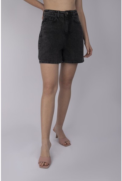 Herton Yüksek Bel Denim Şort
