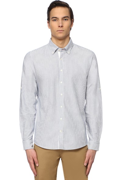 Network Erkek Çizgili Lacivert Gömlek