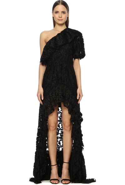 Network Kadın Tek Omuz Yaka Siyah Abiye Elbise