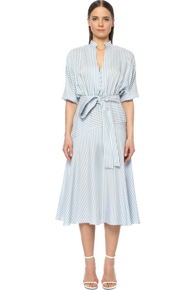 Network Kadın Çizgili Ekru Elbise