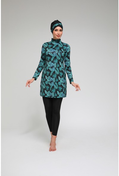 Chelly Kadın Yaprak Dijital Desenli Uzun Kollu Tesettür Mayo S9630