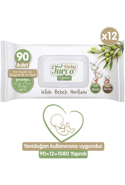 Baby Turco Doğadan Yenidoğan Islak Bebek Havlusu 12X90 Yaprak Baby Turco Doğadan Yenidoğan Islak Bebek Havlusu 12X90 Yaprak