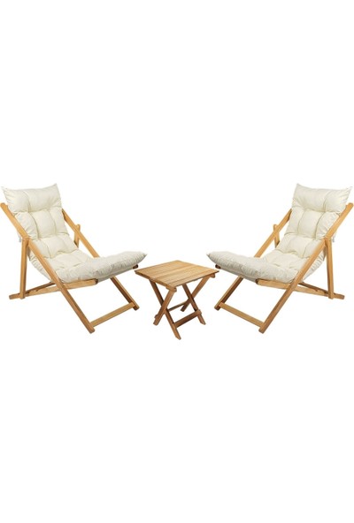 Bysay Ahşap Katlanabilir Taşınır Puf Minderli Şezlong. Plaj, Bahçe, Teras, Balkon Için 3 Lü Set (Krem) Bysay Ahşap Katlanabilir Taşınır Puf Minderli Şezlong. Plaj, Bahçe, Teras, Balkon Için 3 Lü Set (Krem)