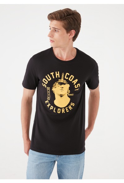 Mavi South Coats Baskılı Siyah Tişört