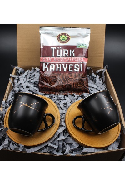 VegaGiftShop Bambulu Mermer Desenli Porselen Fincan Seti & Kahve Dünyası Türk Kahvesi Hediye Seti VegaGiftShop Bambulu Mermer Desenli Porselen Fincan Seti & Kahve Dünyası Türk Kahvesi Hediye Seti