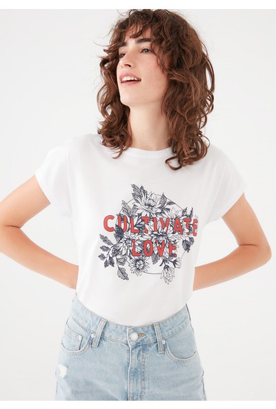Mavi Kadın Cultivate Baskılı Beyaz Tişört 1601224-620 Mavi Kadın Cultivate Baskılı Beyaz Tişört 1601224-620