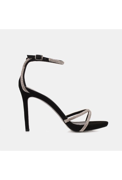 Jabotter Margaret Siyah Süet Taşlı Ince Topuklu Ayakkabı