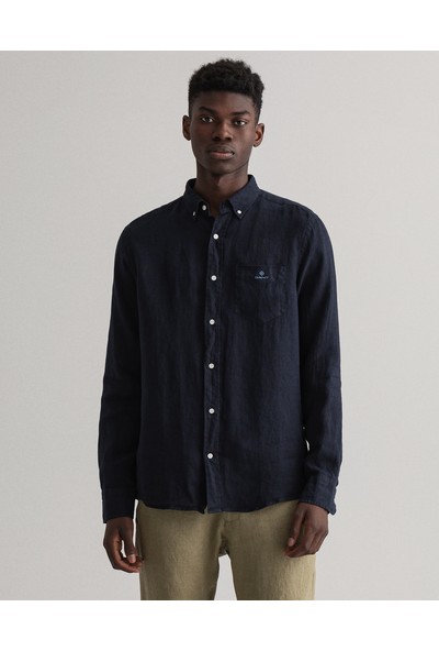 Gant Erkek Mavi Regular Fit Uzun Kollu Keten Gömlek 3009460.410 Gant Erkek Mavi Regular Fit Uzun Kollu Keten Gömlek 3009460.410