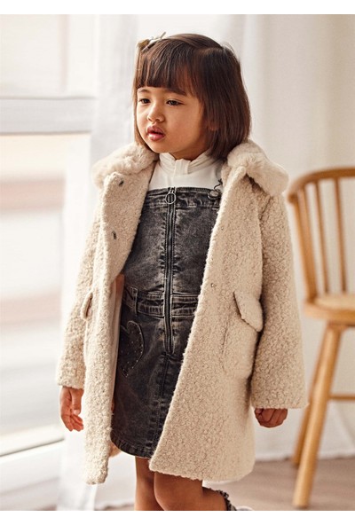 Mayoral Kız Çocuk Yakası Kürklü Kaşe Kaban