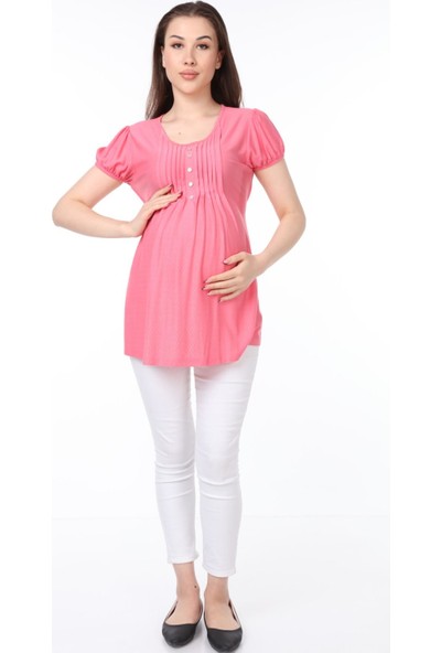 Işşıl 1067-Pıle Yaka Düğmeli Penye Hamile Bluz