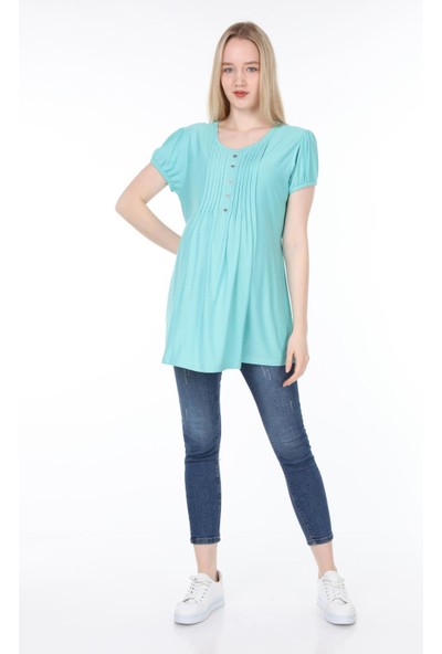 Işşıl 1067-Pıle Yaka Düğmeli Penye Hamile Bluz