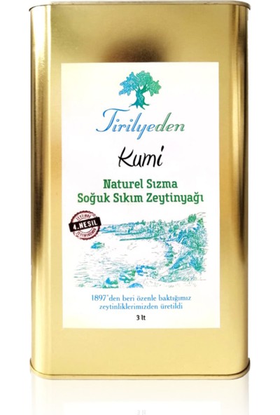 Tirilyeden Kumi Soğuk Sıkım Naturel Sızma Zeytinyağı 3 lt
