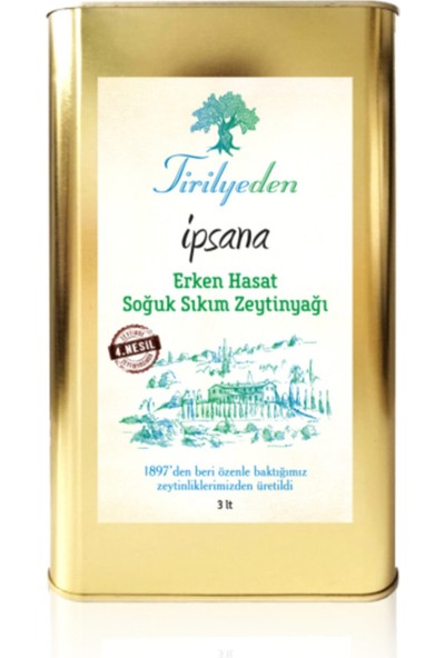 Tirilyeden Erken Hasat Soğuk Sıkım Zeytinyağı Teneke 3 lt Tirilyeden Erken Hasat Soğuk Sıkım Zeytinyağı Teneke 3 lt