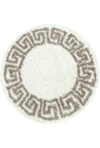Ayyıldız Yuvarlak Desenli Shaggy Halı Yumuşak Ornament Bordür Desen Krem Bej