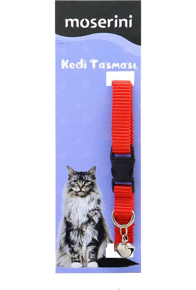 Moserini Ayarlanabilir, Zilli Yavru / Yetişkin Kedi Boyun Tasması-Boyunluk-Kırmızı