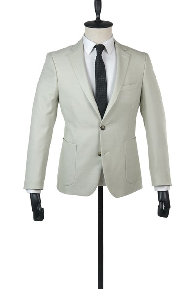İmza Bej Slim Fit Mono Yaka Ceket
