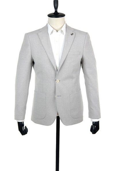 İmza Gri Desenli Slim Fit Mono Yaka Ceket