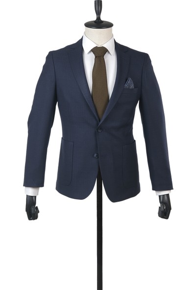 İmza Lacivert Slim Fit Mono Yaka Ceket