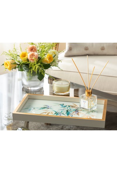 English Home Bamboo Cam Dekoratif Tepsi 22X37 cm Krem-Altın