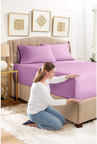 Lady Moda Tek Kişilik %100 Pamuklu Penye Lastikli Çarşaf | Lila