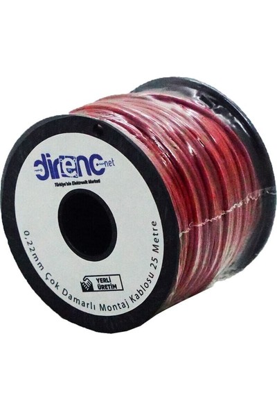 Direncnet Çok Damarlı Montaj Kablosu 22AWG 25 Metre Kırmızı