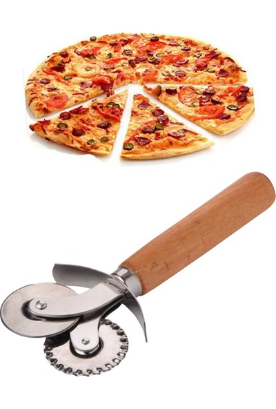 CANDEL Ahşap Saplı Çift Çelik Bıçaklı Lüx Pizza Kesici