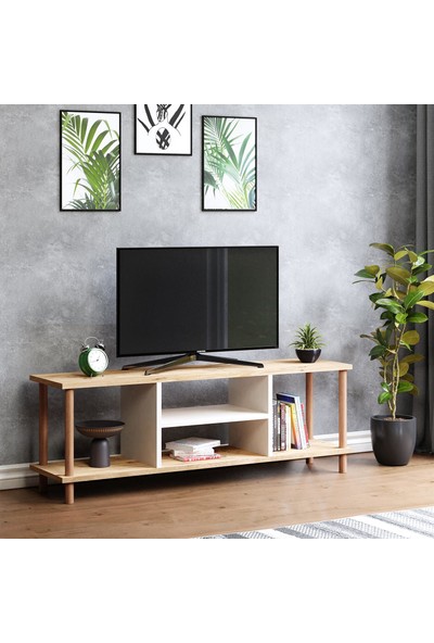 İntergo Tv Sehpası Raflı Tv Ünitesi Televizyon Sehpası Ahşap Ayaklı Çam Gövde - Beyaz Raflı İntergo Tv Sehpası Raflı Tv Ünitesi Televizyon Sehpası Ahşap Ayaklı Çam Gövde - Beyaz Raflı
