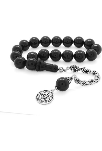 Gümüş Hediye Al 925 Ayar Gümüş Halat Püsküllü Siyah Sıkma Kehribar Efe Tesbih