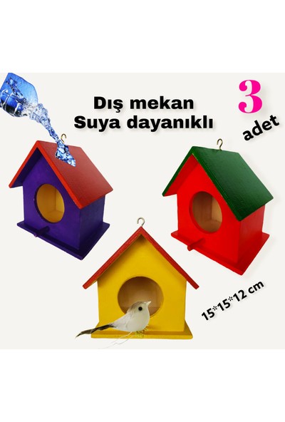 Değerli Hobi Ahşap Kuş Yuvası Renkli Vernikli Dış Mekan Suya Dayanıklı 3 Adet Değerli Hobi Ahşap Kuş Yuvası Renkli Vernikli Dış Mekan Suya Dayanıklı 3 Adet