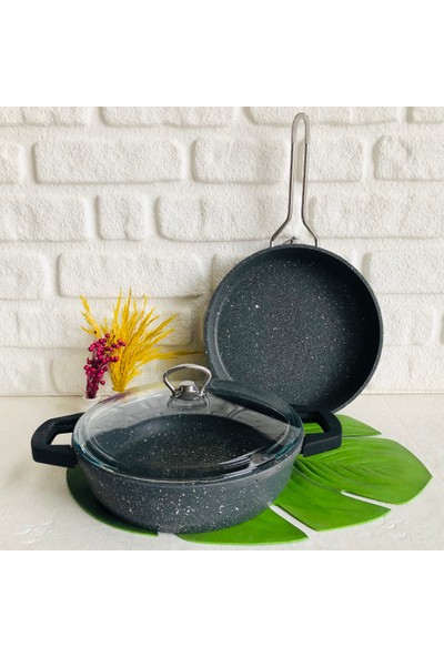 Meşeler Döküm Granit Tencere Tava Seti 26 cm Gri Meşeler Döküm Granit Tencere Tava Seti 26 cm Gri