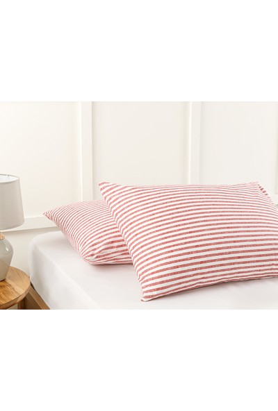 English Home Modern Stripe Kombin Pamuklu 2'li Yastık Kılıfı 50X70 cm Kırmızı