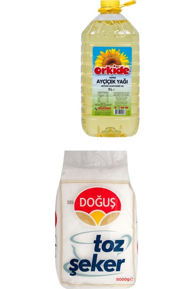 Orkide Ayçiçek Yağı 5 lt + Doğuş Toz Şeker 5 kg